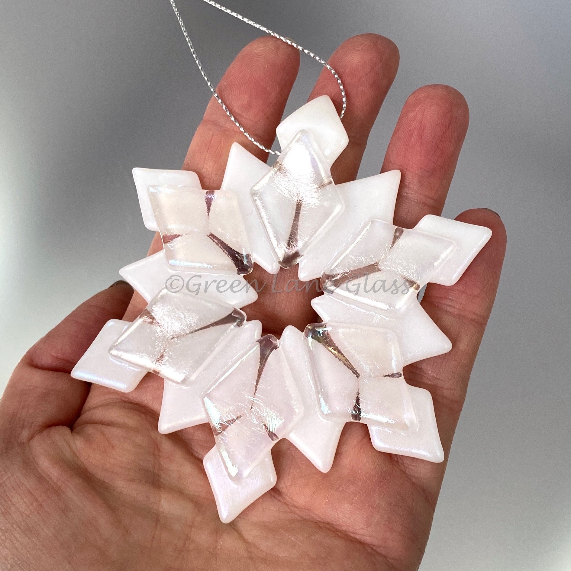 Blue, White & Clear Snowflake B – Green Lane Glass